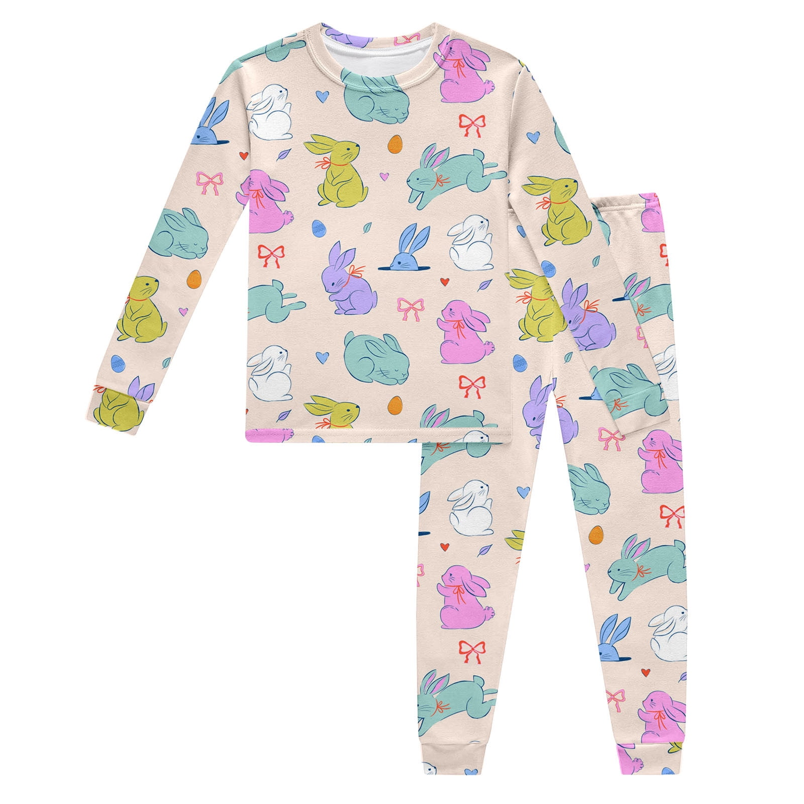 Children Girl Easter Pajamas Set Cartoon Printed Long Sleeve Pajamas ...