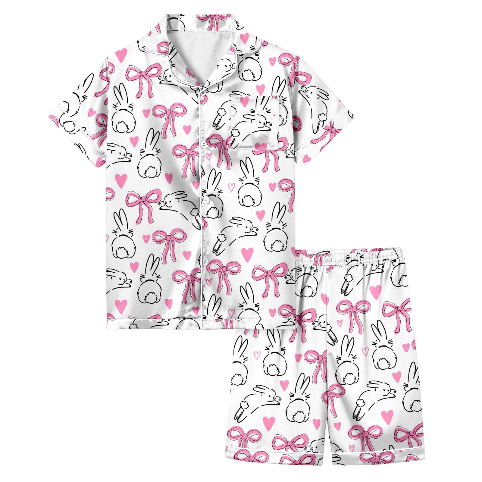 Children Girls Easter Pajamas Set Size 6 Button-Up Loose Short Sleeve ...