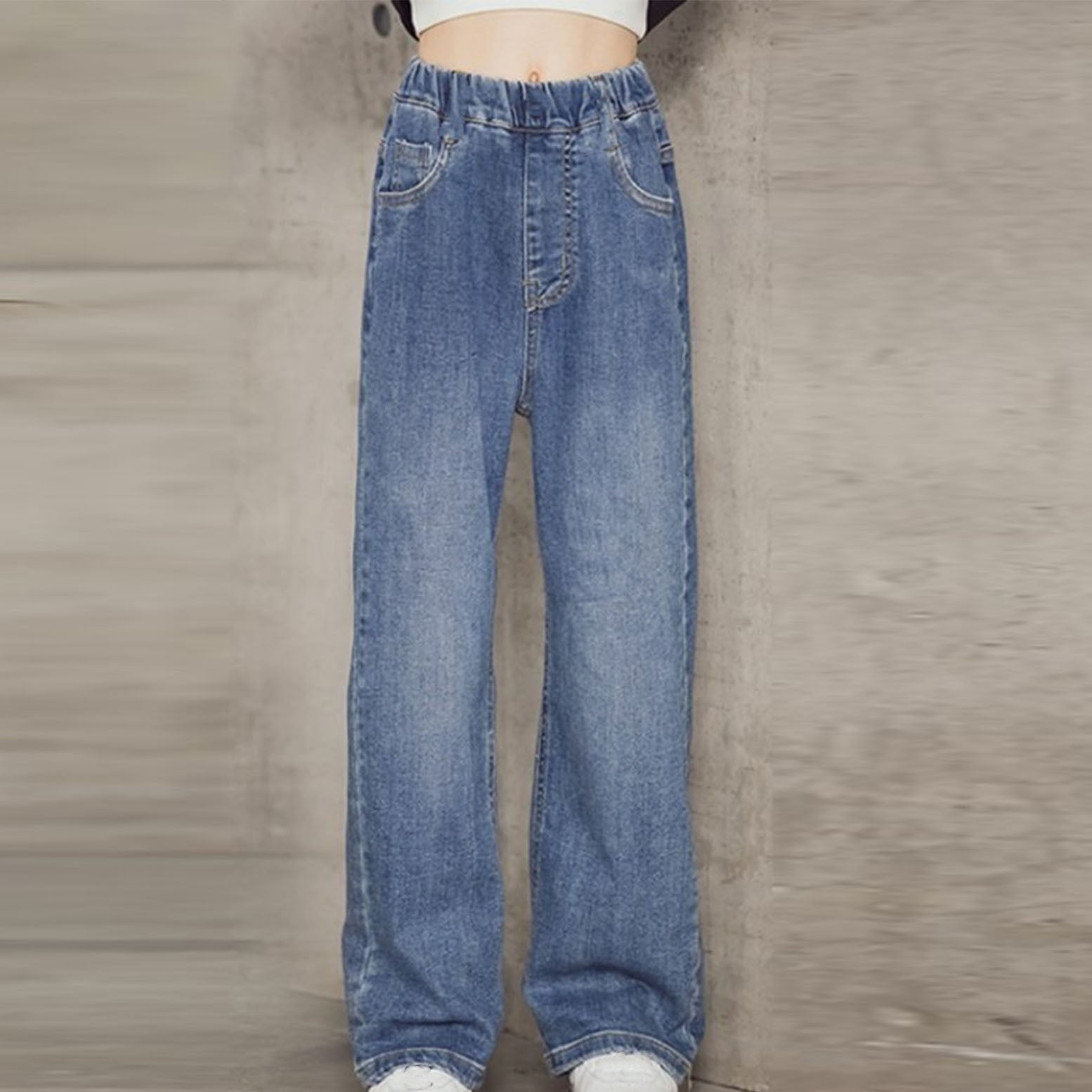 Children Girls Long Jeans Pants Solid Color Straight Leg Wide Leg Pants ...