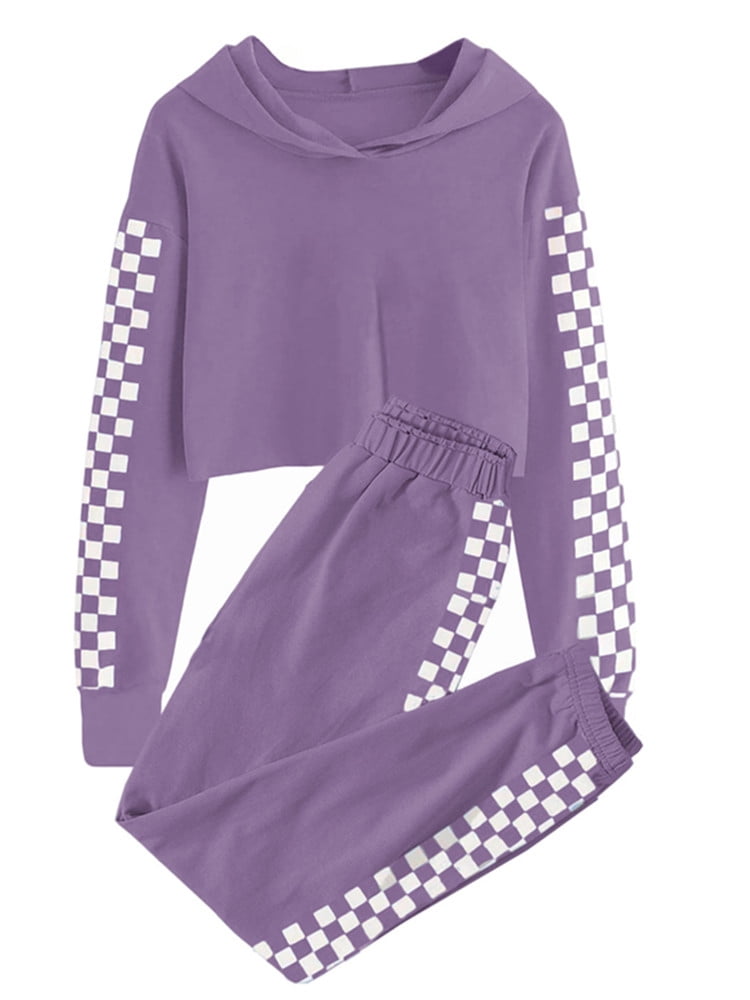 Children Girls Long Sleeve Crop Hoodie Sweatshirt & Sweatpants Set ...