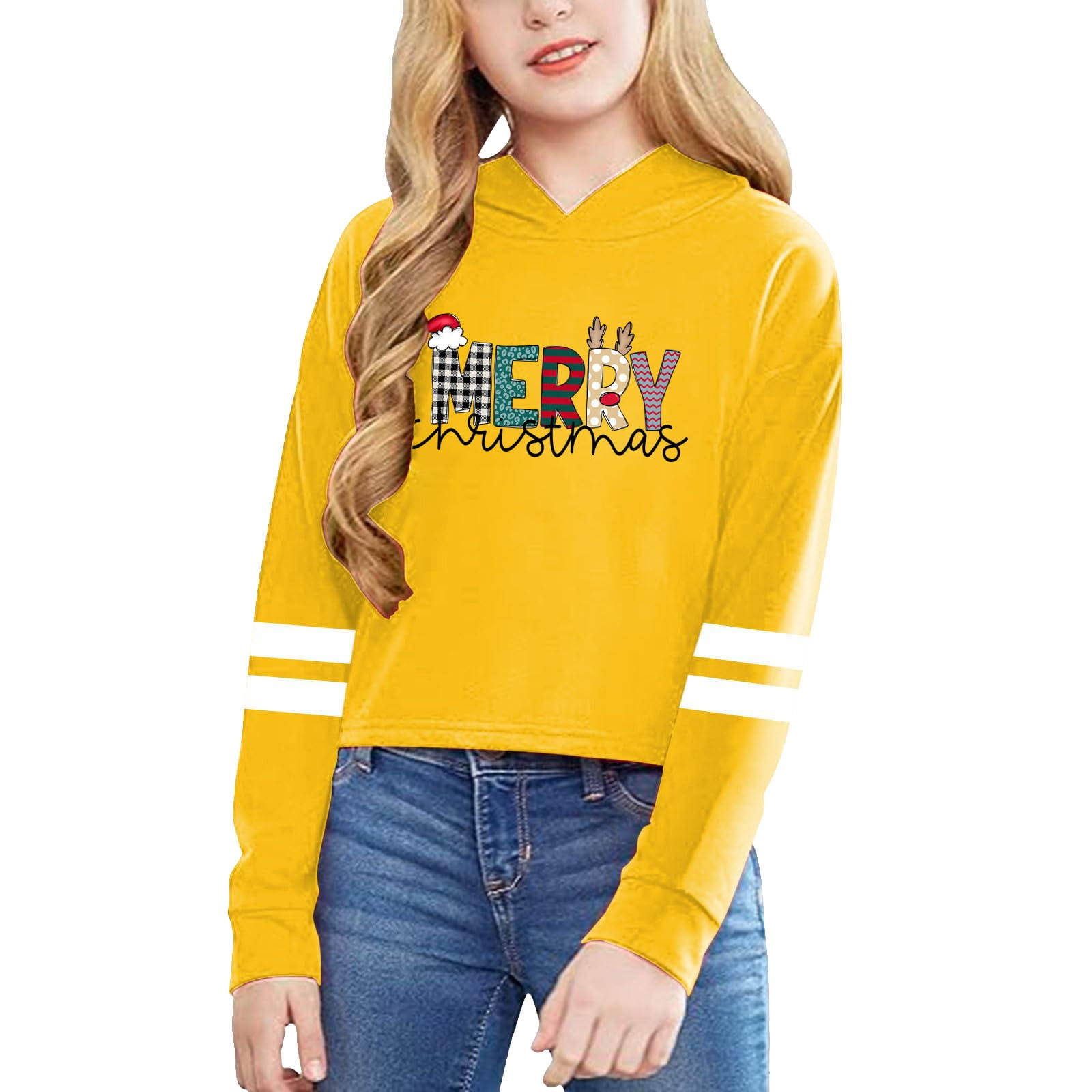 Children Girls Long Sleeve Letters Solid Color Short Hoodie Hoodie Top ...