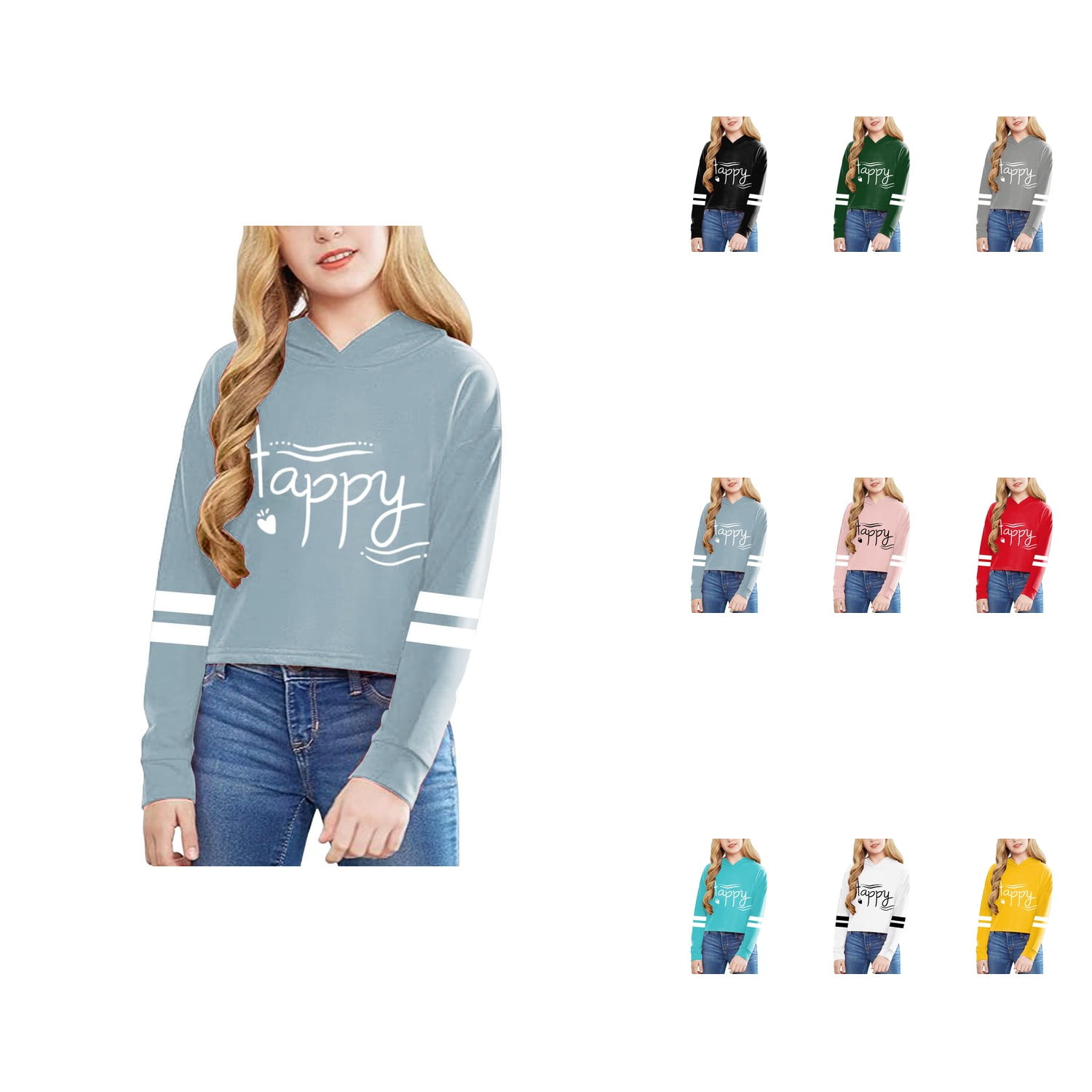 Children Girls Long Sleeve Letters Solid Color Short Hoodie Hoodie Top ...