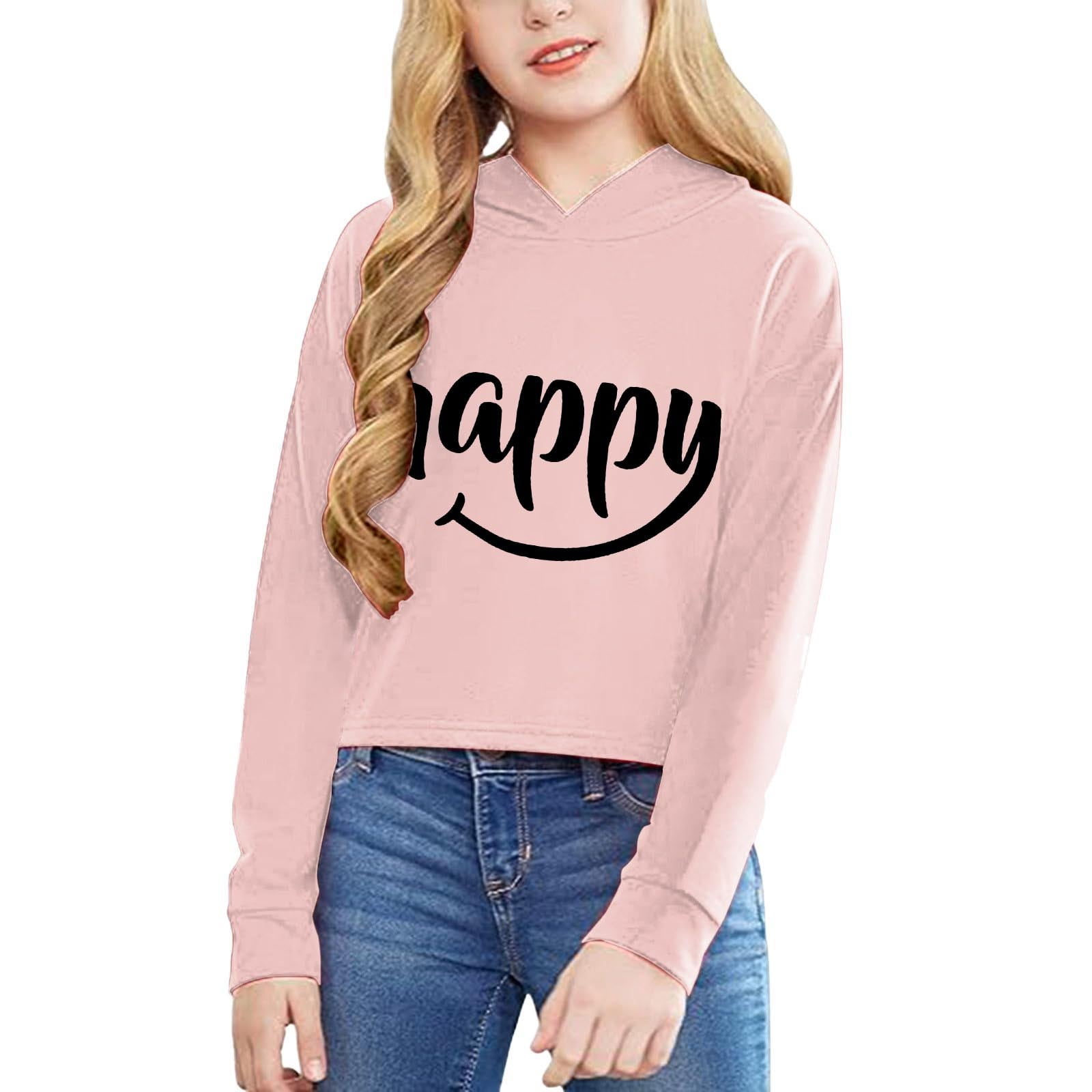 Children Girls Long Sleeve Letters Solid Color Short Hoodie Hoodie Top ...