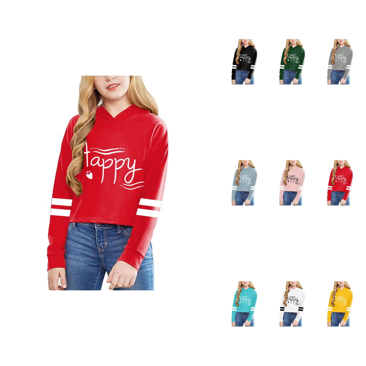 Children Girls Long Sleeve Letters Solid Color Short Hoodie Hoodie Top ...