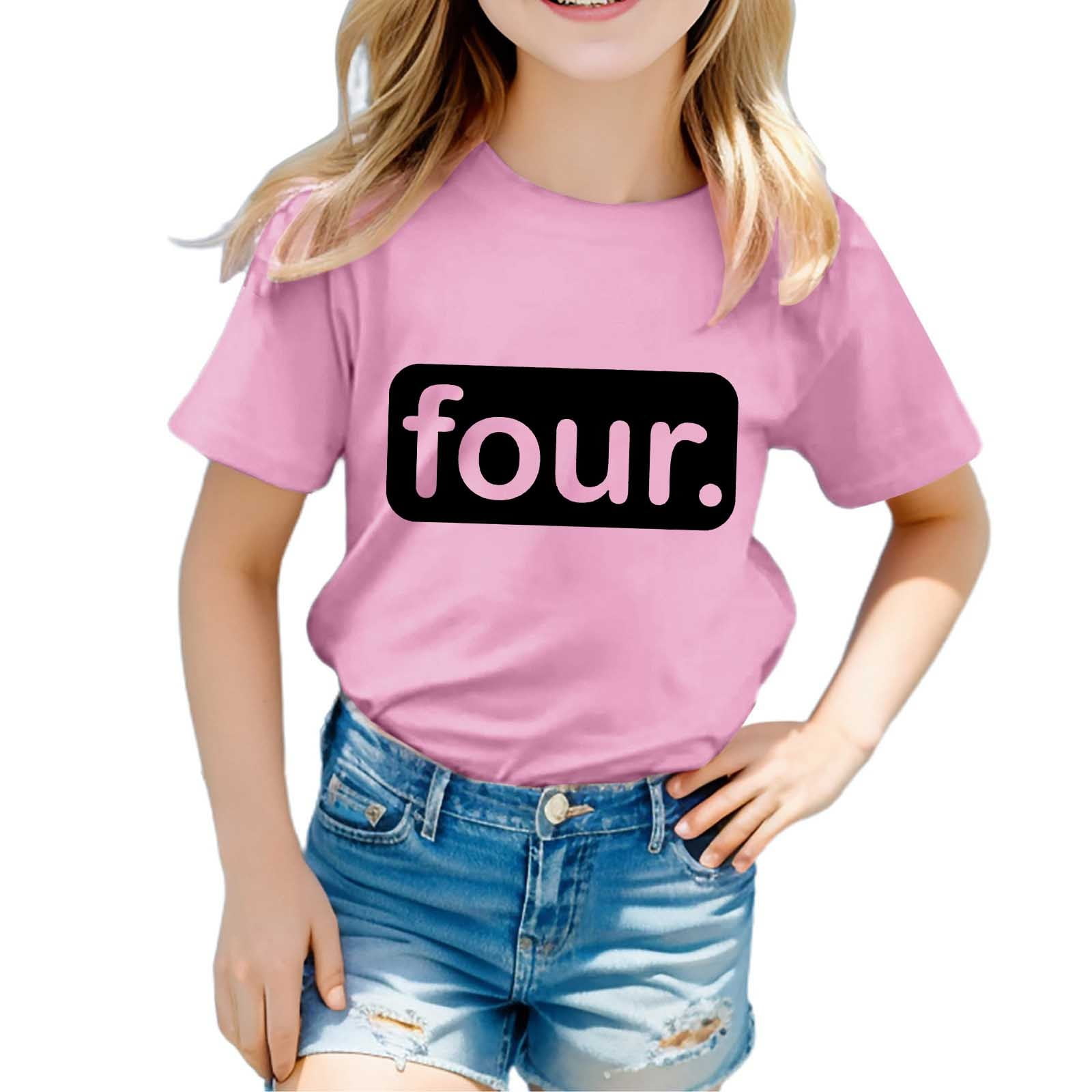 Children Girls Shirts Summer Short Sleeve Crew Neck Happy Brithday ...