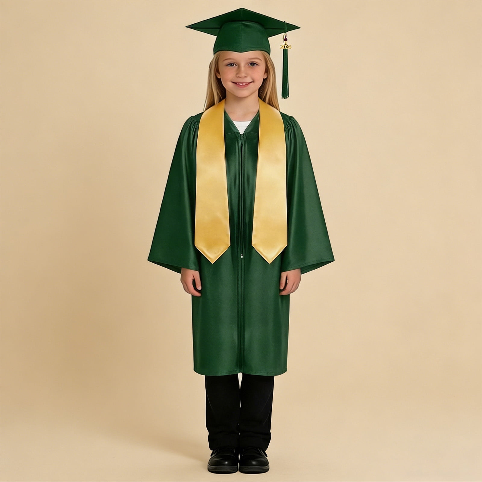 Children Graduation Gowns for Kids with Cap with Gold Stole Green Cap ...
