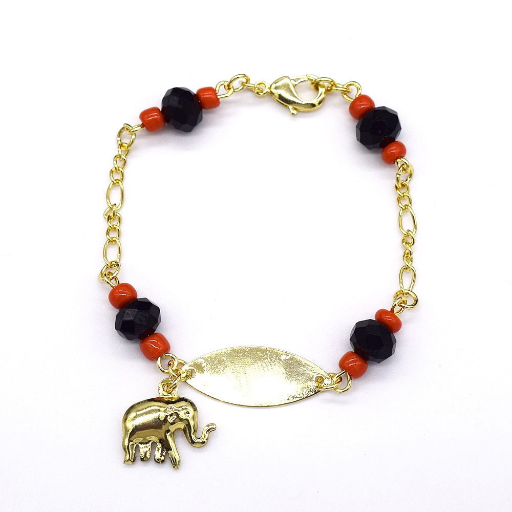 Children Hand Lucky Elephant Charm Azabache Bracelet 18KT Real Gold ...