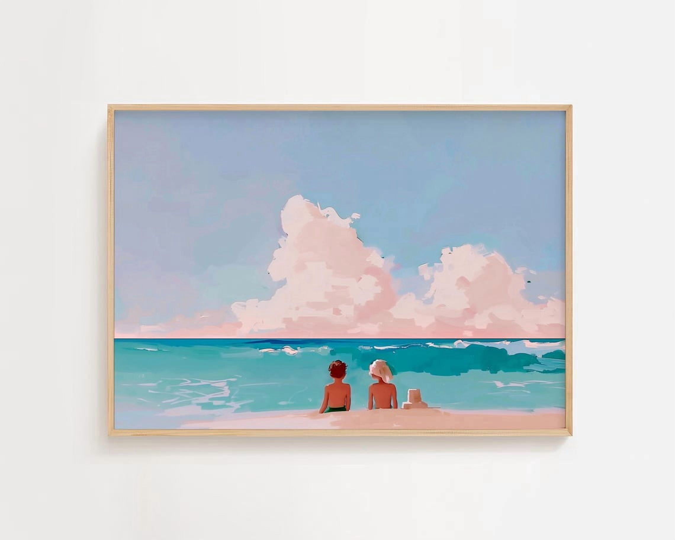 Children In Sand Dreamy Coastal Nursery Pretty Beach Tropical Pink Blue ...