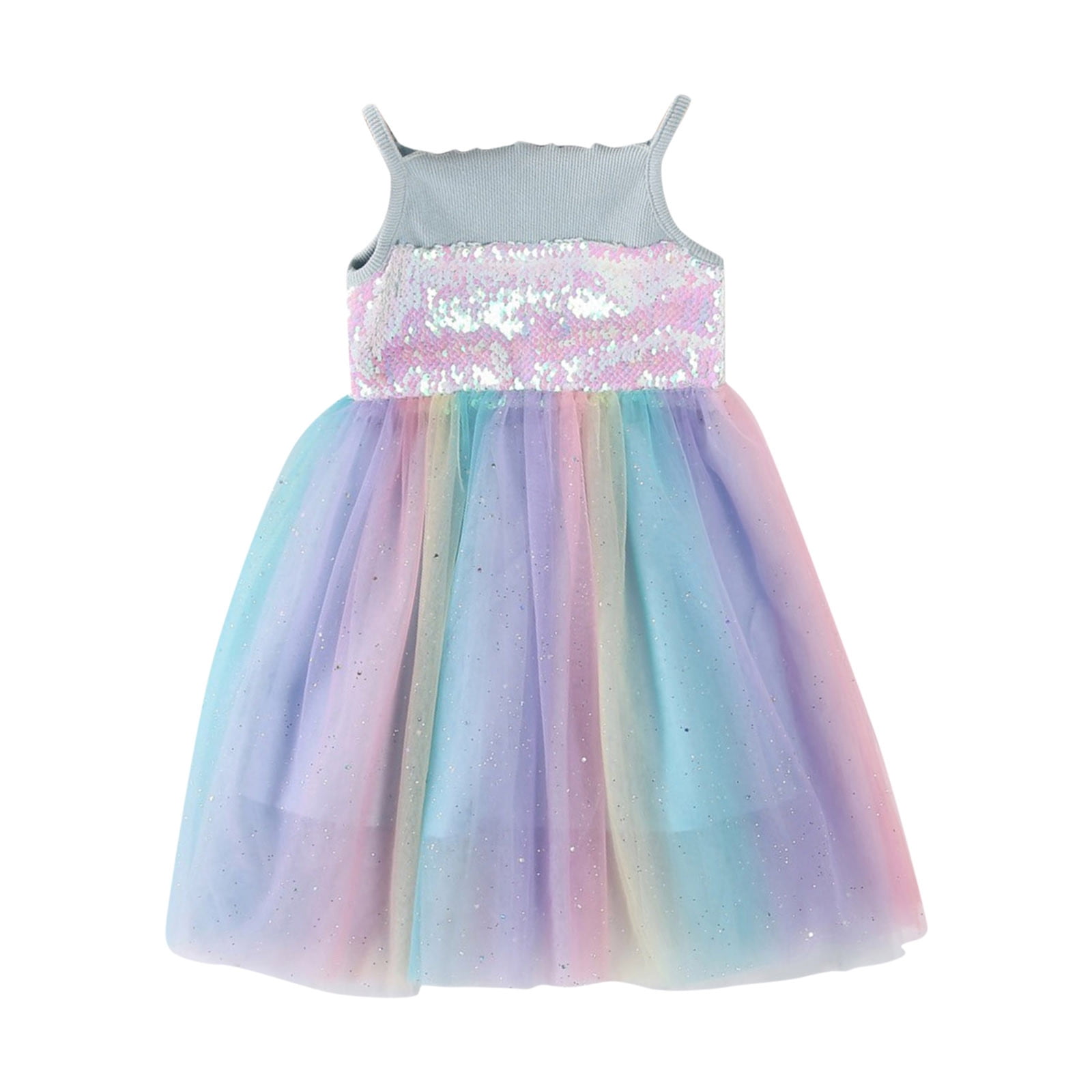 Children Kids Dresses Girls Sleeveless Mesh Rainbow Color Suspenders ...