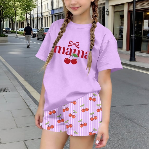 Children Kids Girls 2 Piece Clothes Suit Sweet Mama Letter Bowknot ...