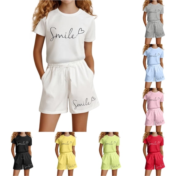 Children Kids Girls Summer Casual Short Sleeve Set for Tee Shirts Top ...