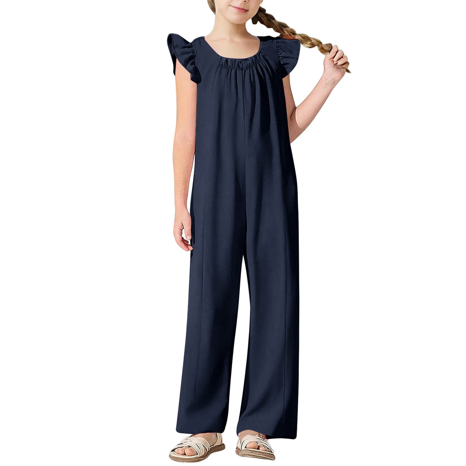 Children Kids Girls Summer Casual Sleeveles Romper Solid Color Jumpsuit ...