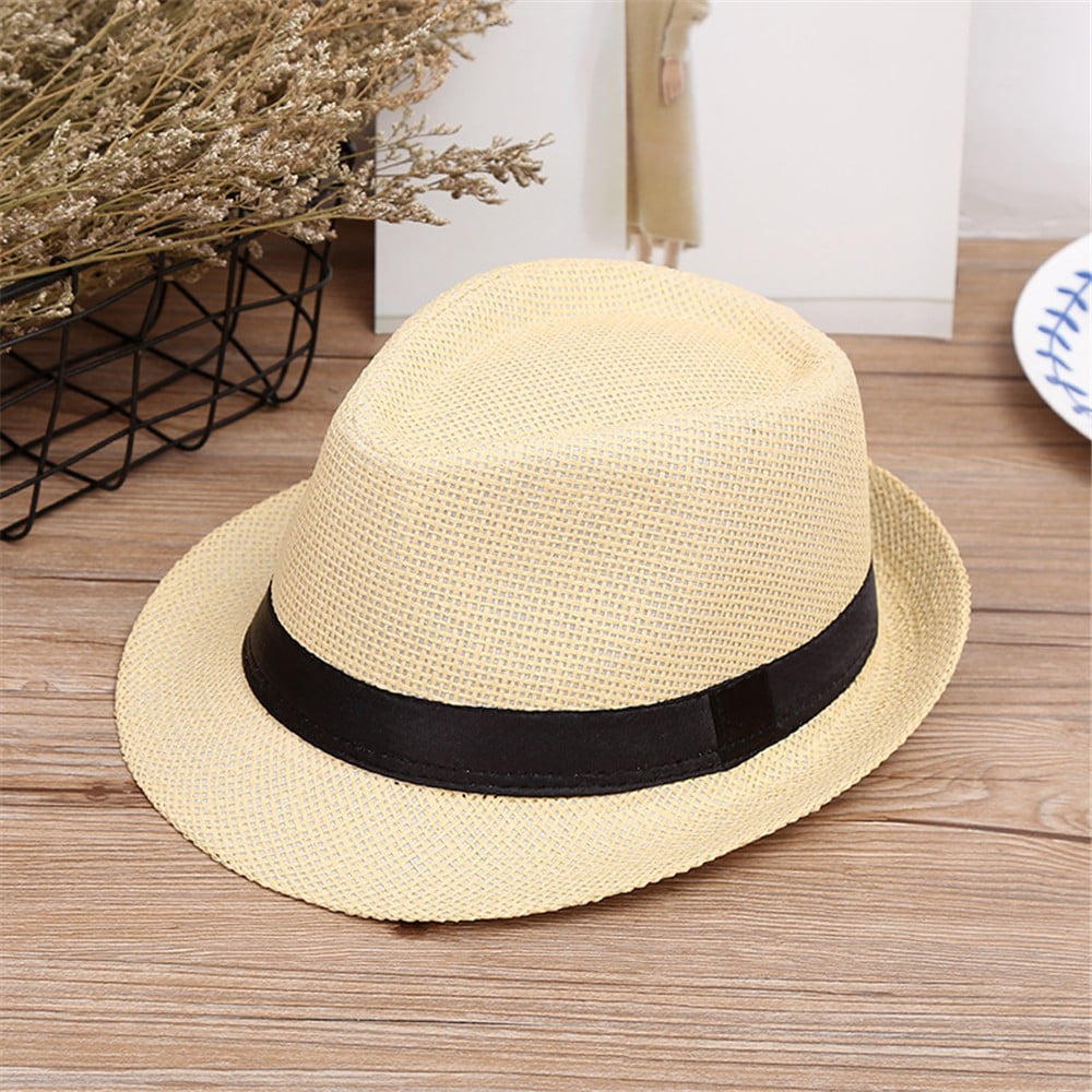 Children Kids Summer Beach Straw Hat Jazz Panama Fedora Hat Cap ...
