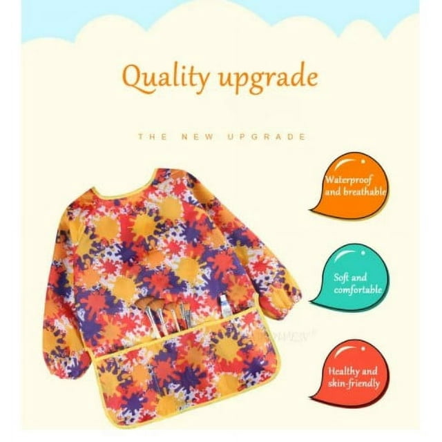 Children Kids Waterproof Long-sleeved Art Smock Painting Apron Children ...