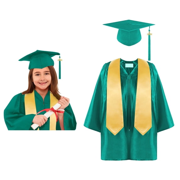 Children Kindergarten Graduation Cap and Gown Graduation Green Cap and ...
