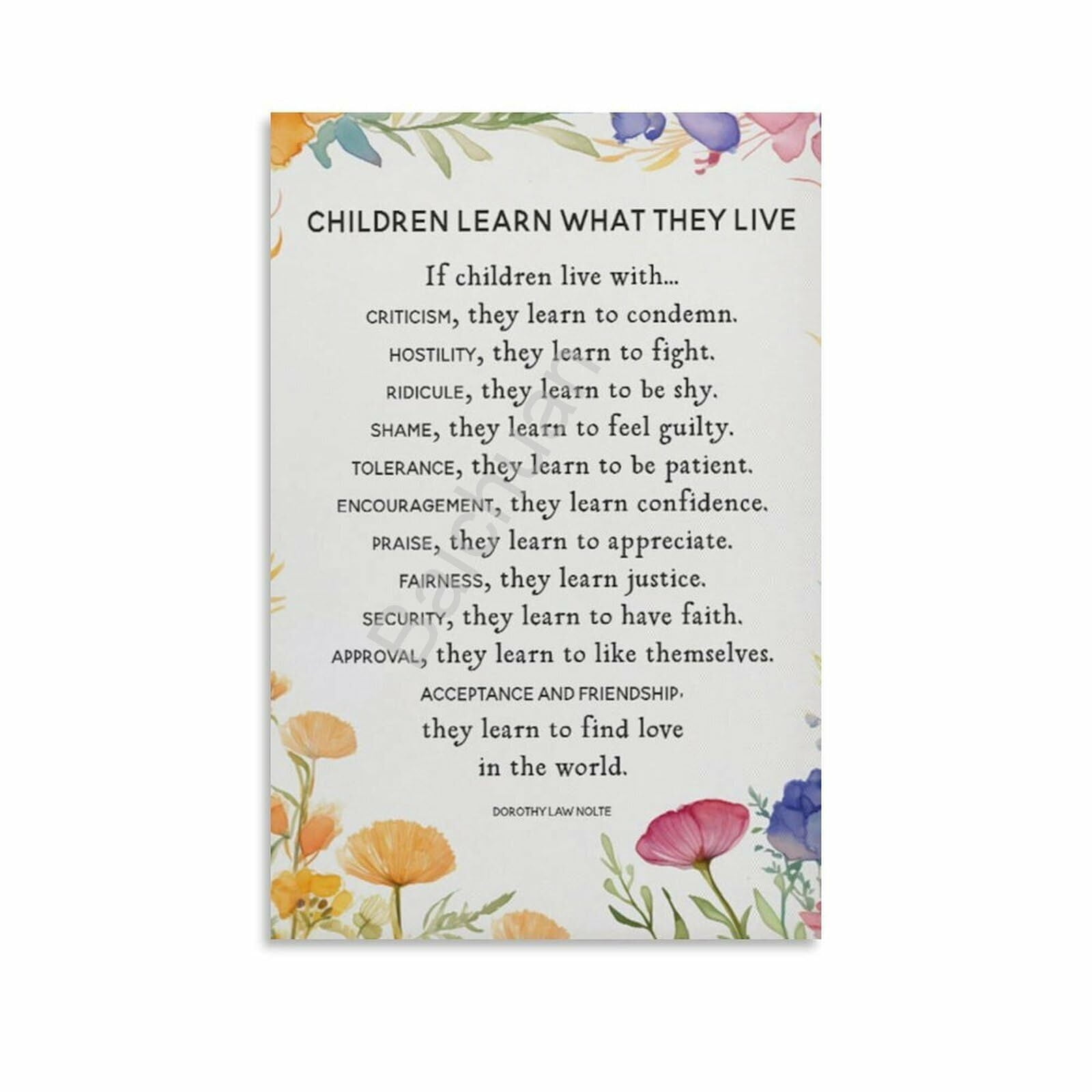 Children Learn What They Live Poem Poster (1) Canvas Painting Posters ...