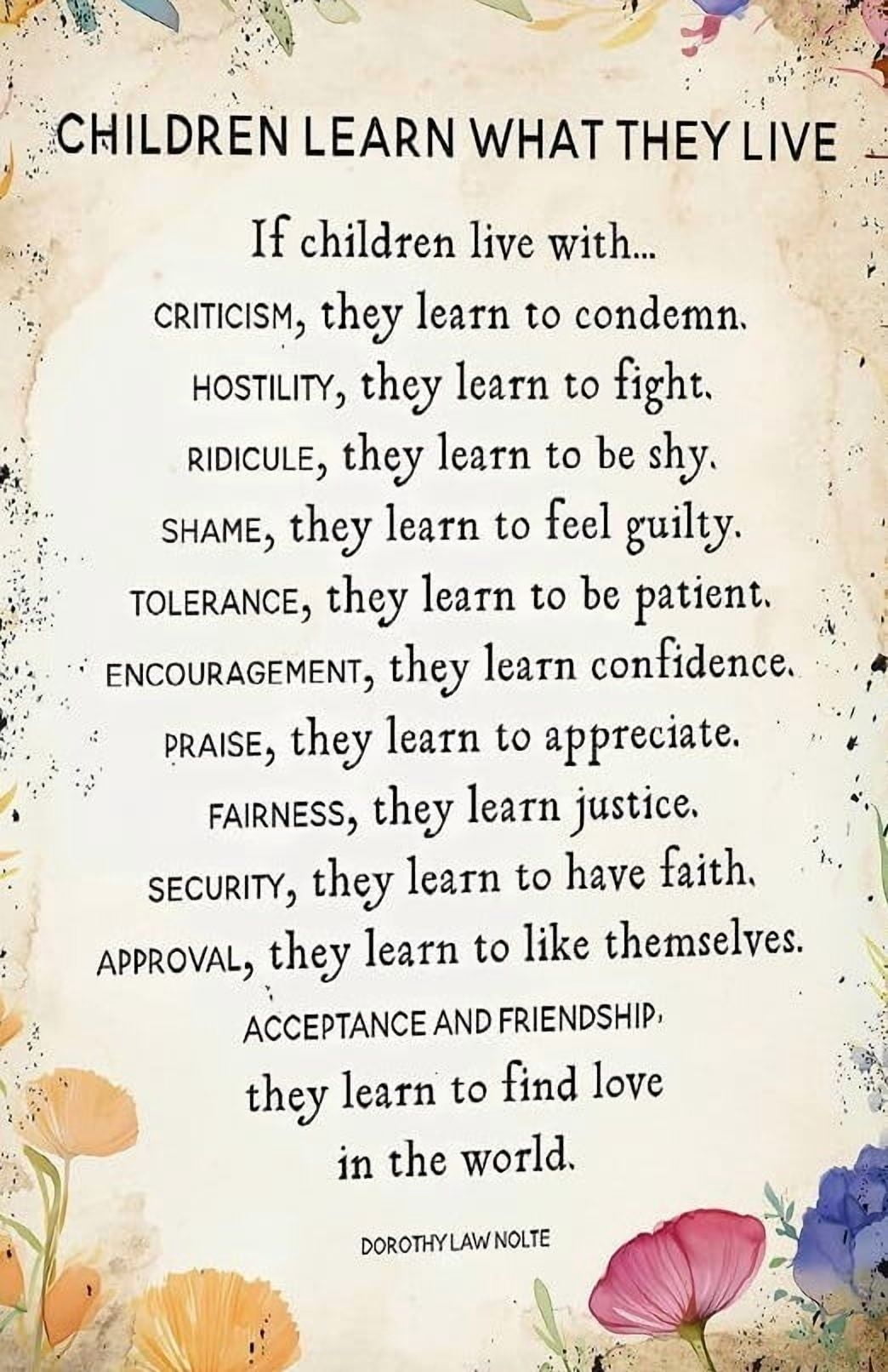 Children Learn What They Live Poem Poster Poetry Wall Art Bedroom ...