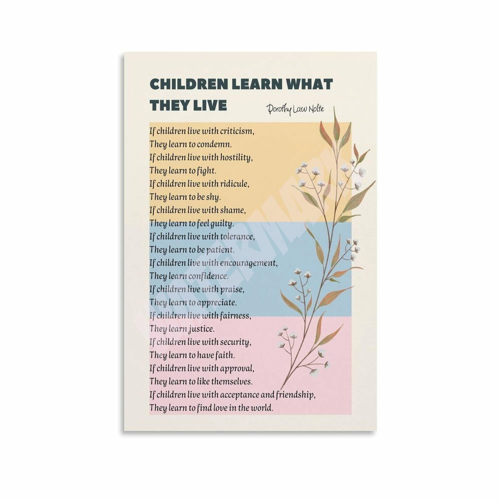 Children Learn What They Live Poem Prayer Poster (10) Canvas Painting ...