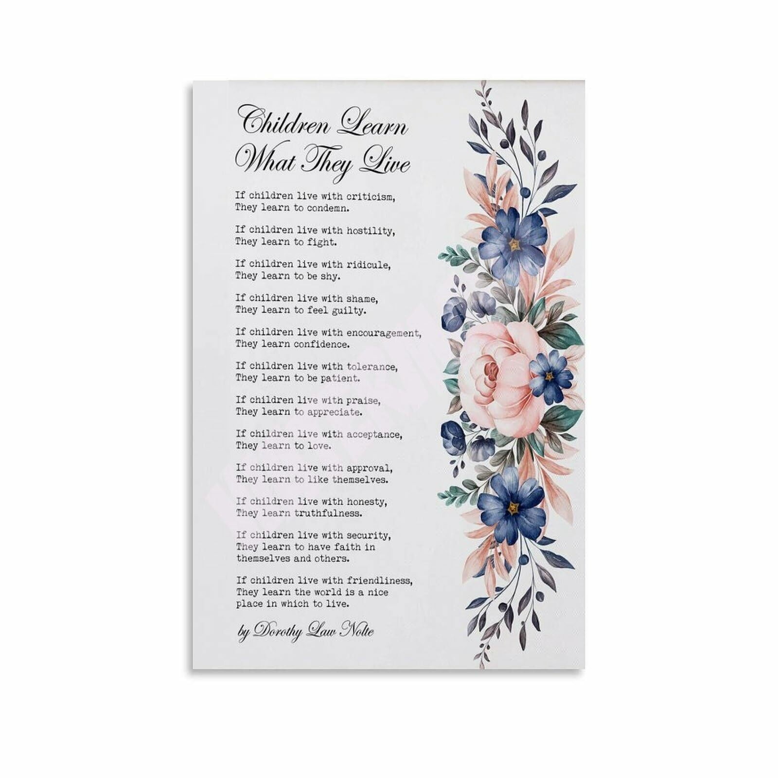 Children Learn What They Live Poem Prayer Poster (3) Canvas Painting ...
