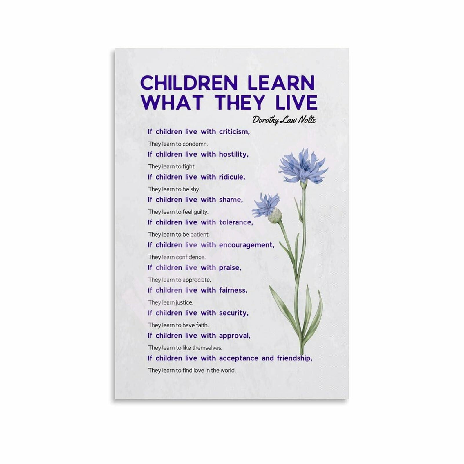 Children Learn What They Live Poem Prayer Poster (9) Canvas Painting ...