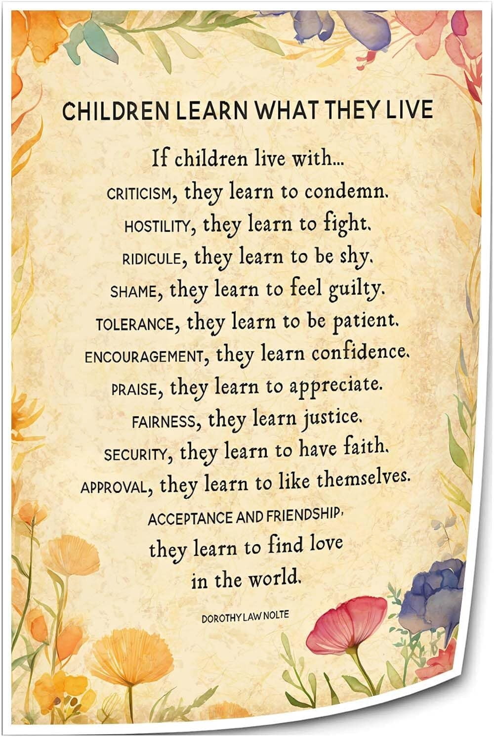 Children Learn What They Live Poem Wall Art Pictures for Bedroom Decor ...