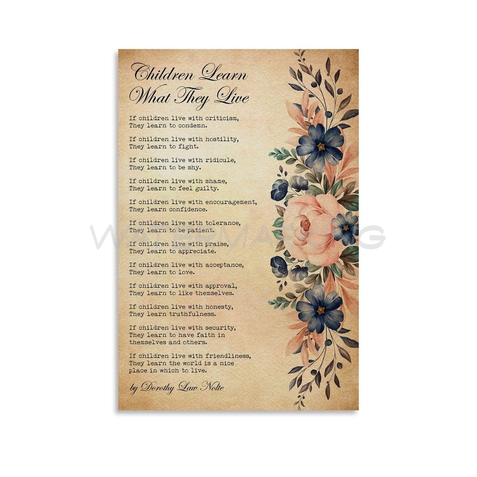 Children Learn What They Live Poster,Dorothy Law Nolte Poem Art Canvas ...