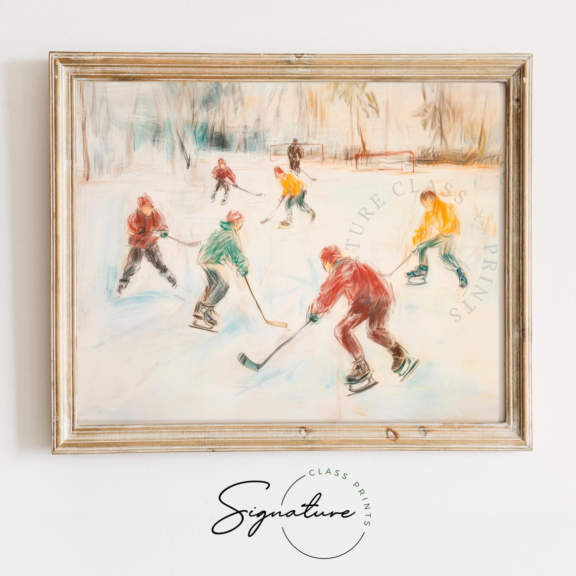Children Playing Ice Hockey, Cozy Winter Scene, Rustic Winter ...
