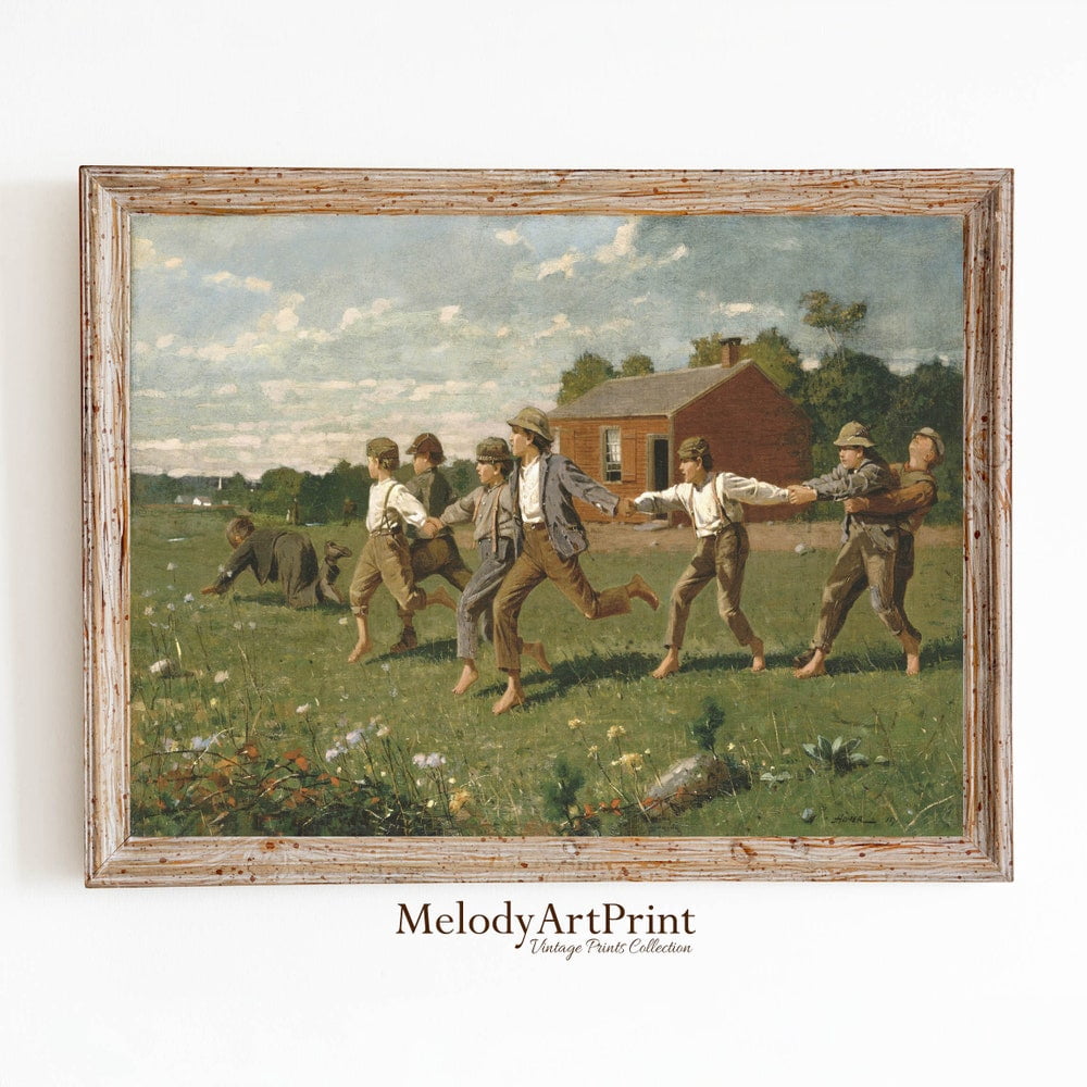 Children Playing Snap The Whip Vintage Painting Happy Home Wall Art ...