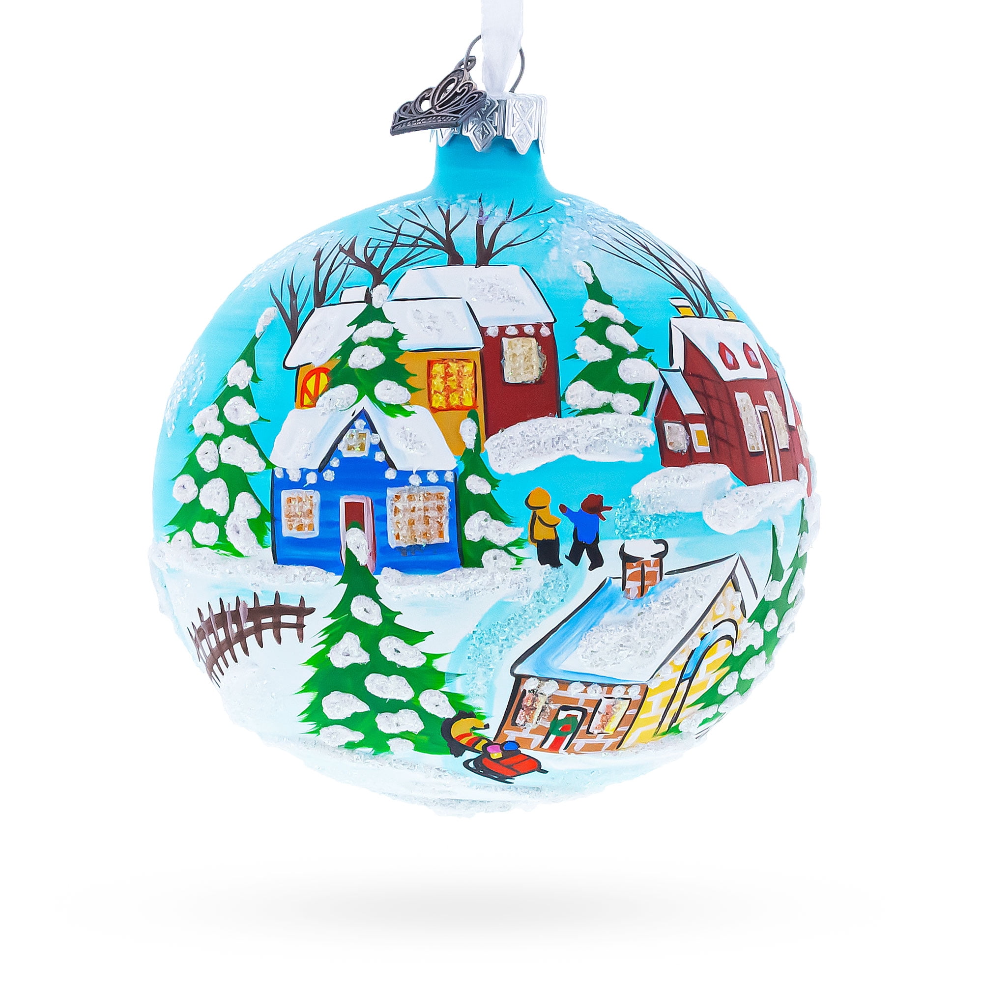 Children Playing in the Winter Village Glass Ball Ornament 4 Inches ...