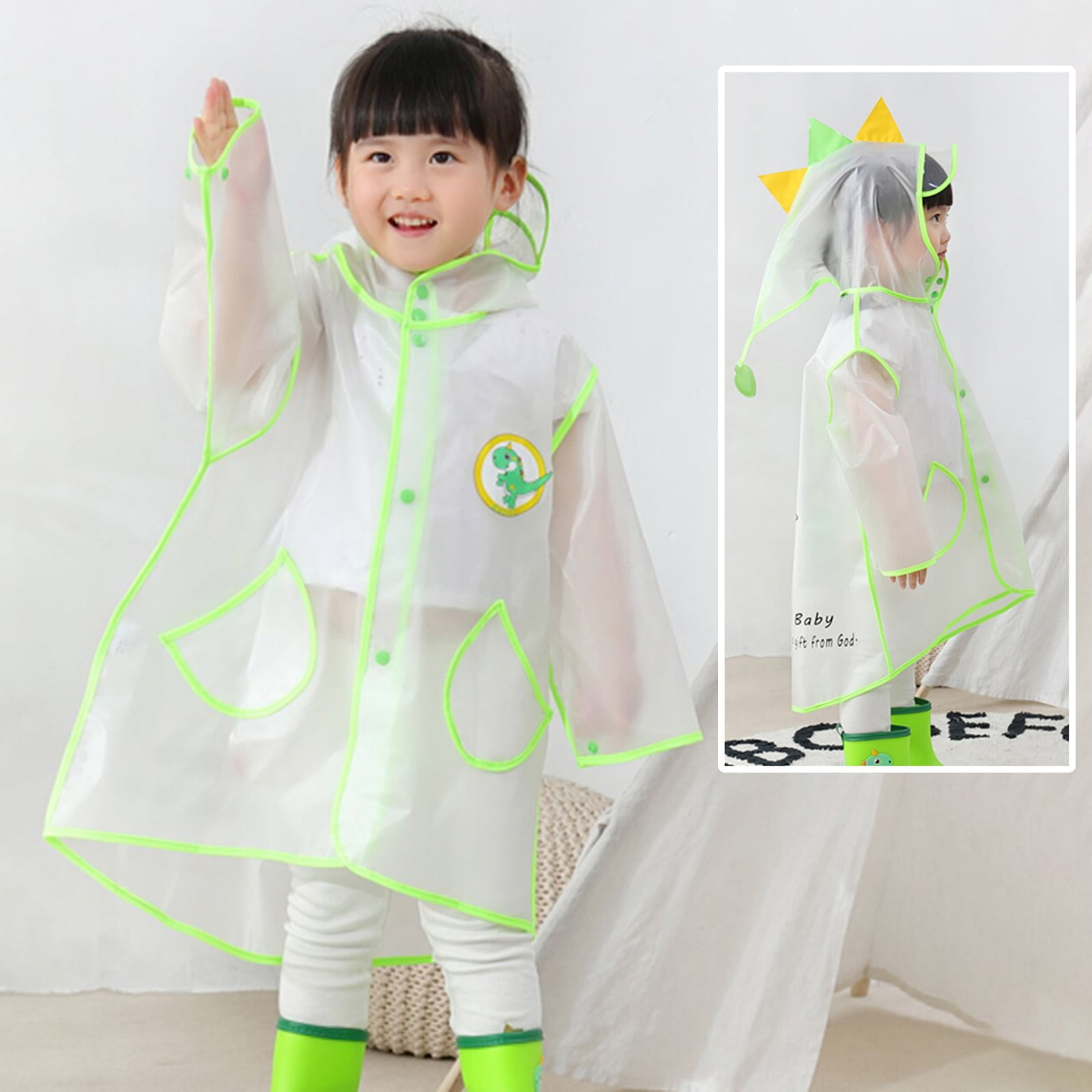 Children Raincoat Cute Cartoon Baby Transparent Fashion Wrapped EVA Raincoat Umbrella Shelter ...