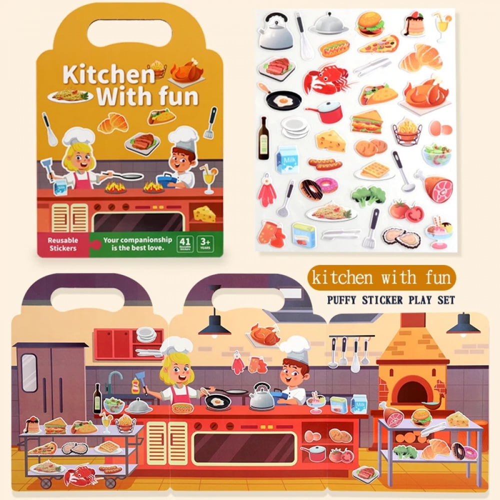 Children Reusable DIY Sticker Books Multi-Theme Bubble Sticker Jelly ...