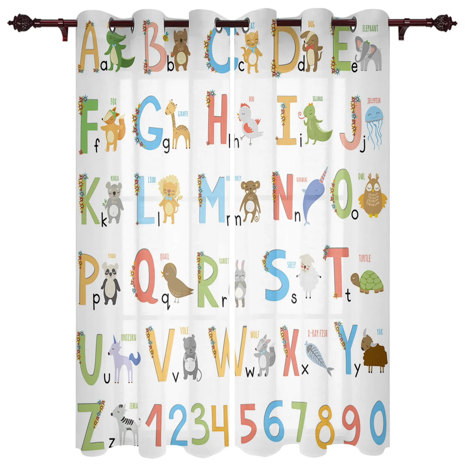 Children'S Alphabet Animals Modern Window Curtains for Living Room ...