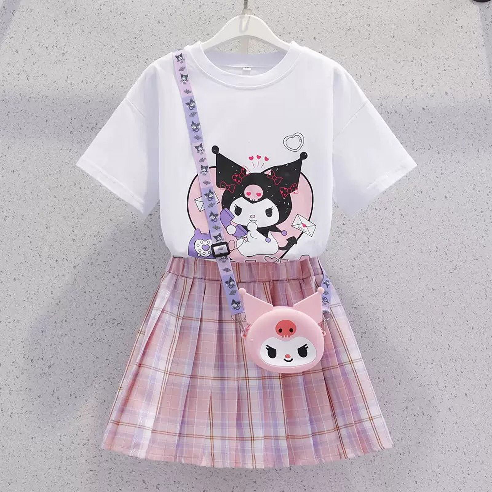Children Sanrio Kuromi Skirt Suit Summer Teen Girls Short-Sleeved ...