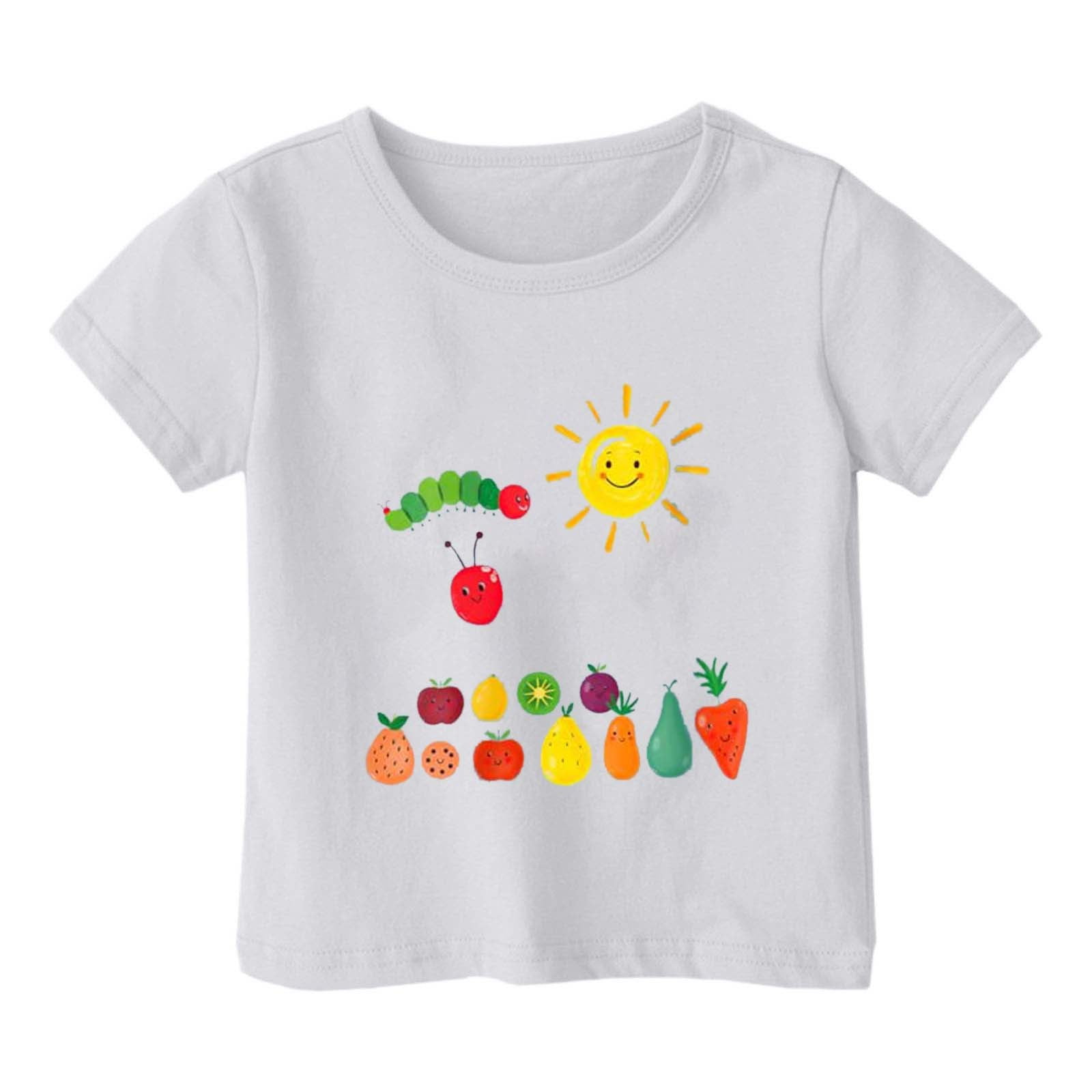 Children Shirts for Girls Fashion Cartoon Letter Print Crew Neck Short ...