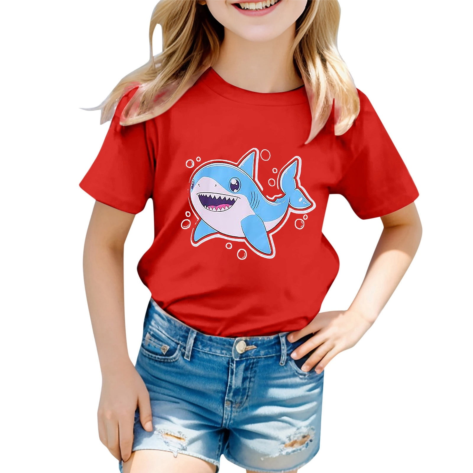 Children Shirts for Girls Summer Short Sleeve Crew Neck Cute Graphic ...