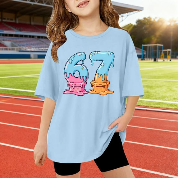 Children Short Sleeve Crew Neck T-Shirts Fun Letter Graphic Tee Tops ...