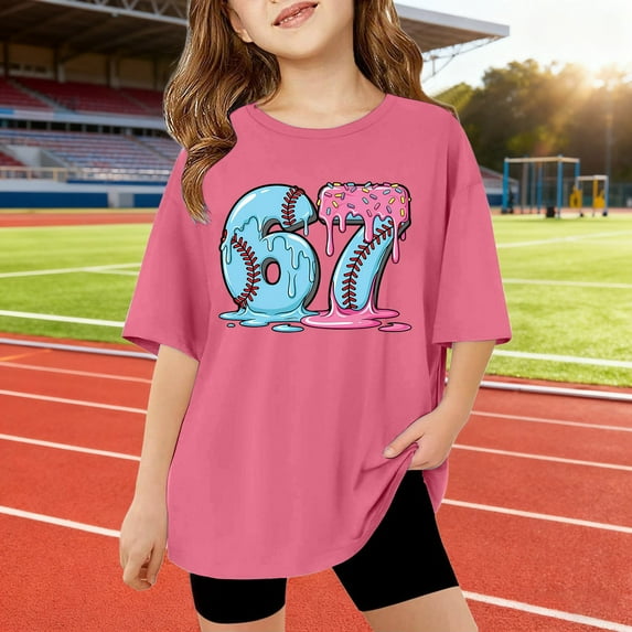 Children Short Sleeve Crew Neck T-Shirts Fun Letter Graphic Tee Tops ...