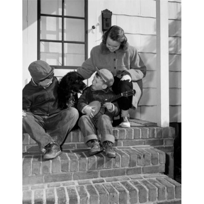Children Sitting with Dog On Steps Poster Print - 24 x 36 - Large ...
