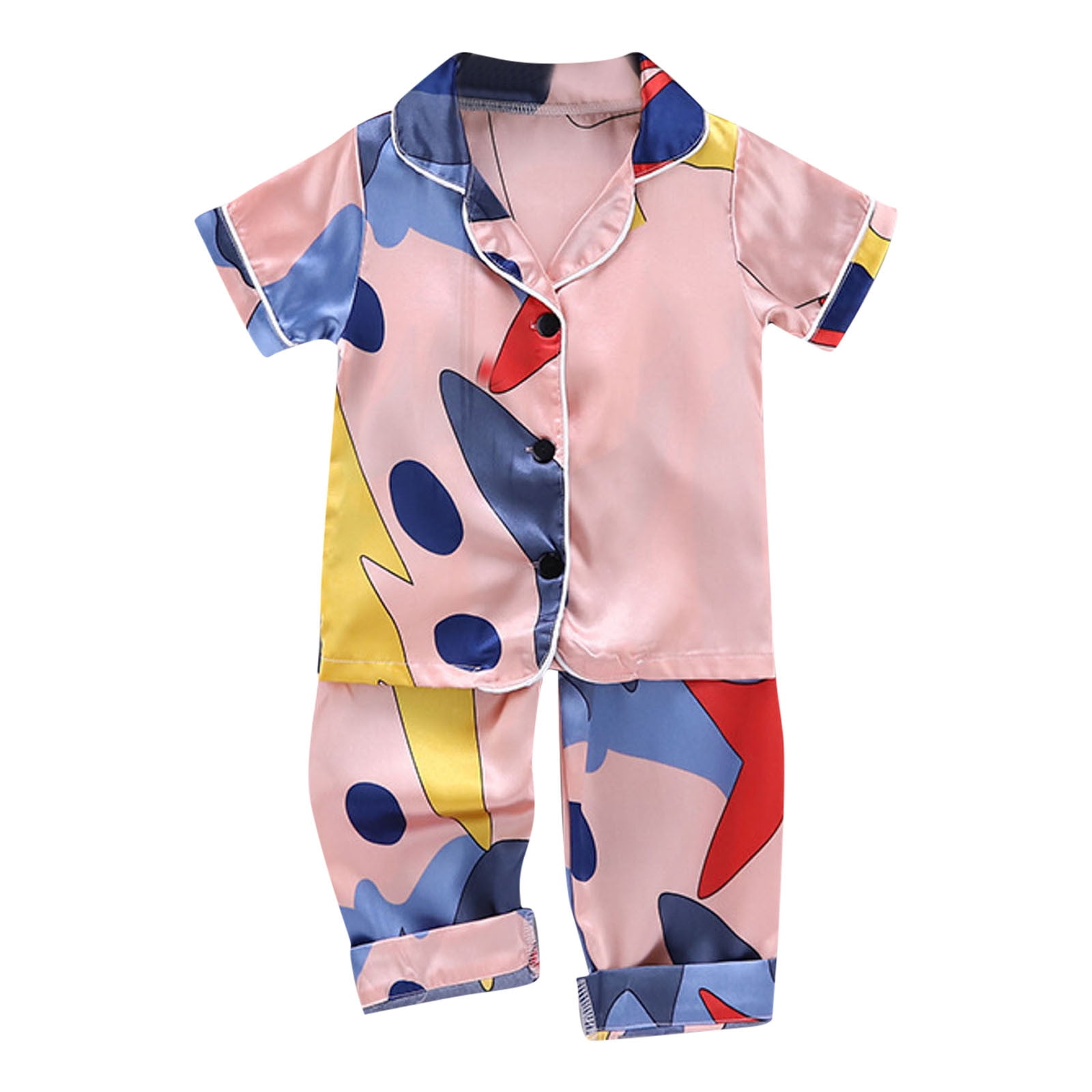 Children Sleepwears Summer Pyjamas Boys Girls Silk Satin Tops Sleepwear ...