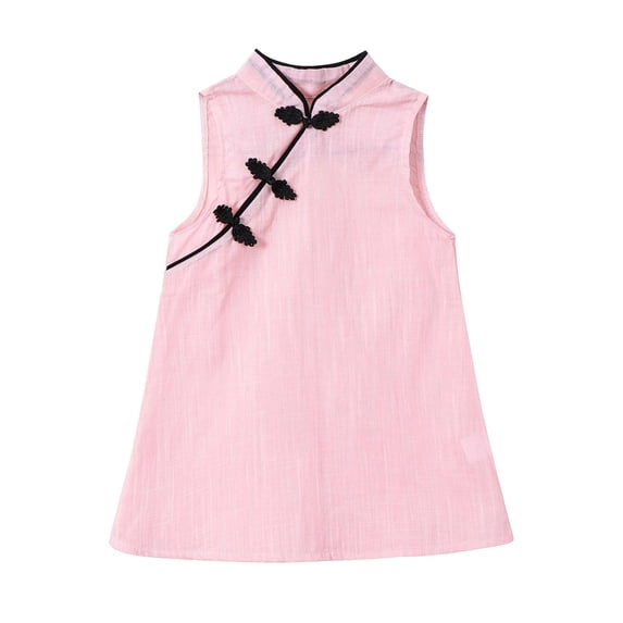 Children Solid Color Cheongsam Baby Girl Sleeveless Princess Dress ...