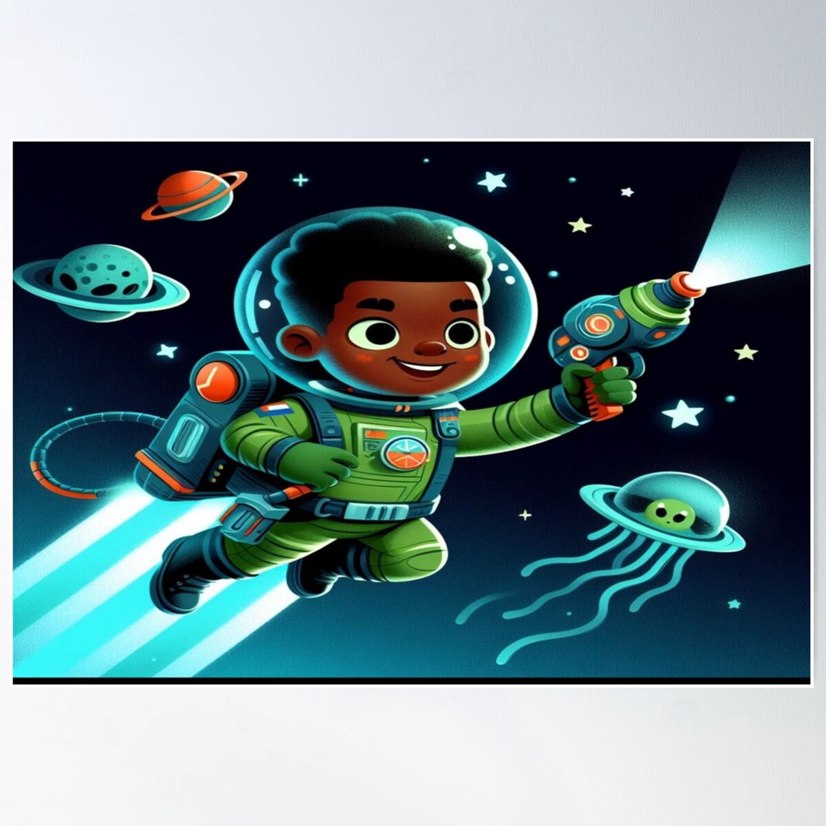 Children Space Warriors Fight 3 Aliens Wall Art And Puzzle Poster Wall ...