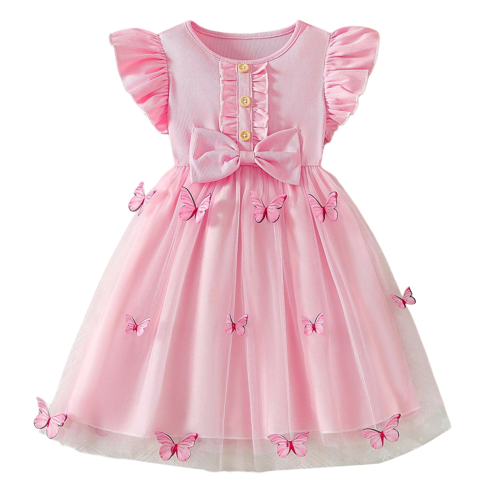 Children Sundresses for Kids Tutu Party Round Neck Flying 1/4 Sleeve ...