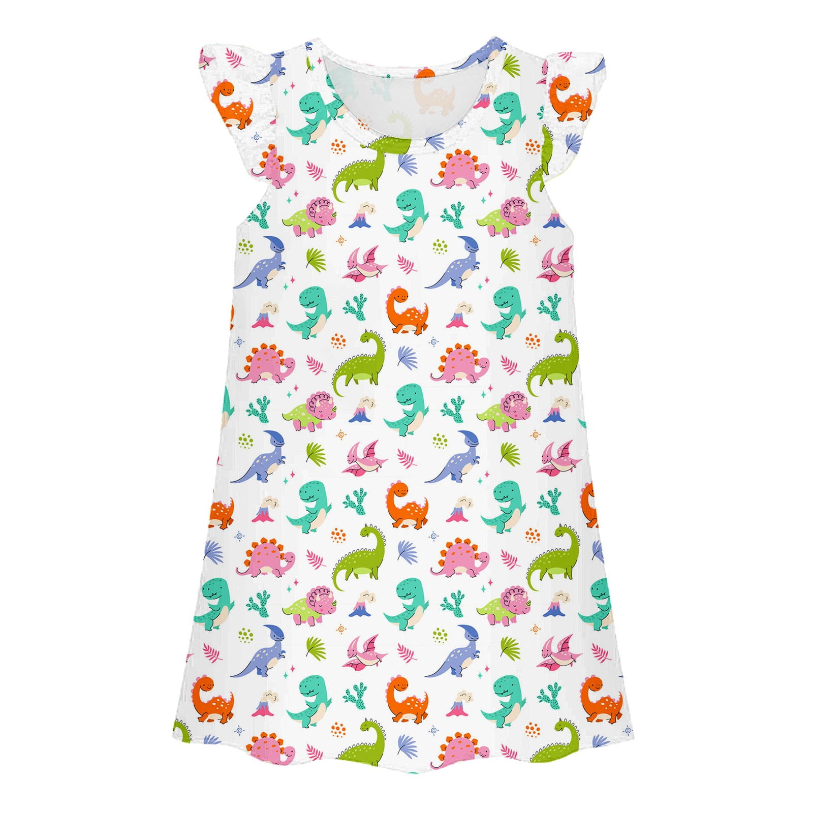 Children Sundresses for Kids 2025 Round Neck Cap 1/4 Sleeve Floral ...