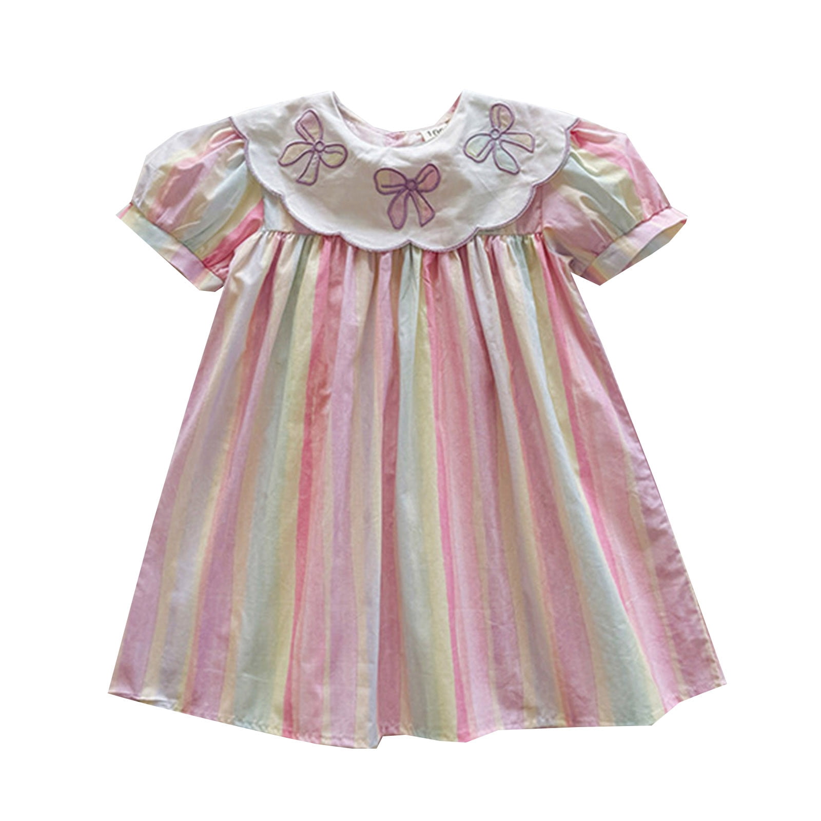 Children Sundresses for Kids 2025 Short Sleeve Puff Floral Embroider ...