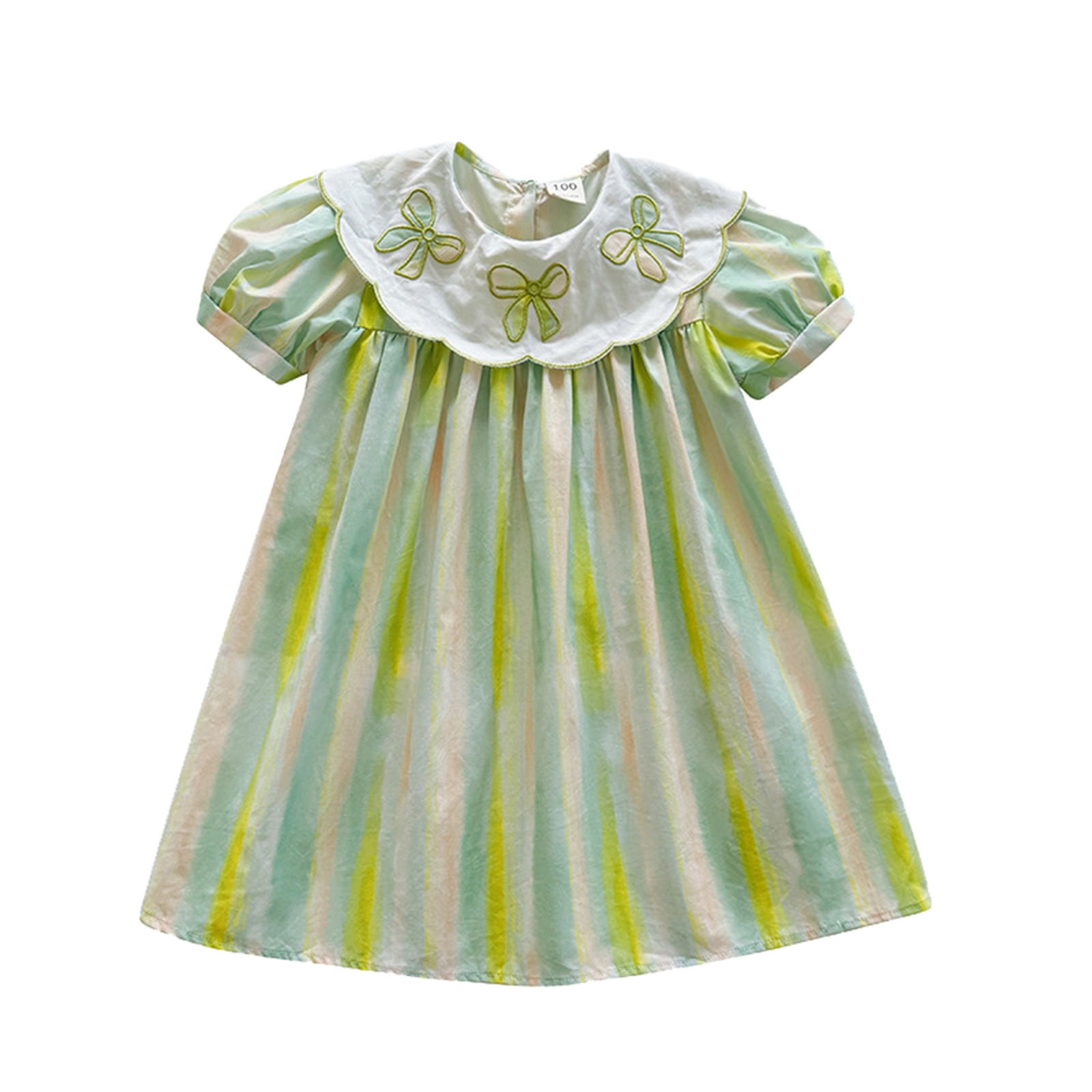 Children Sundresses for Kids 2025 Short Sleeve Puff Floral Embroider ...