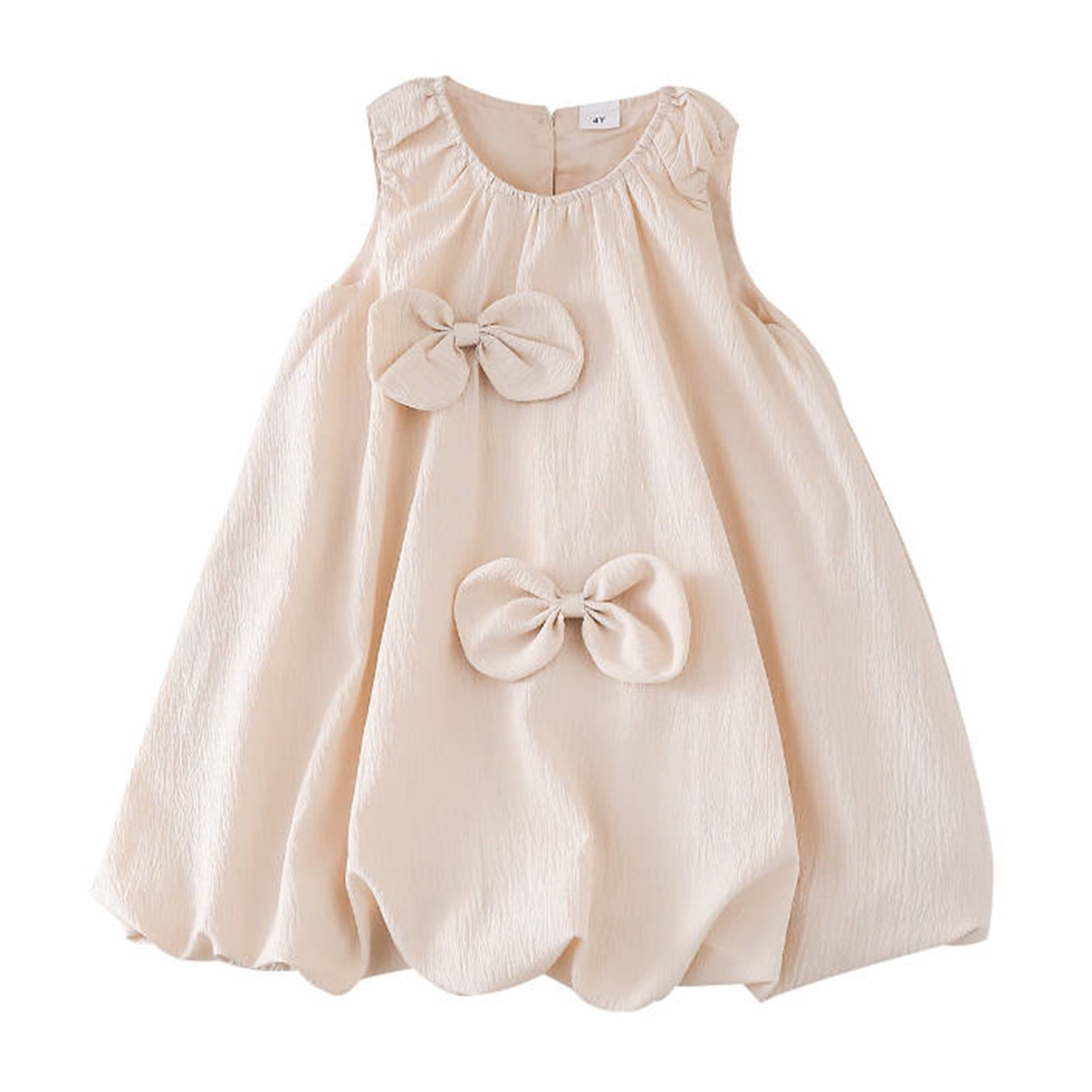 Children Sundresses for Kids Baby Solid Color Sleeveless Bowknot Puff A ...