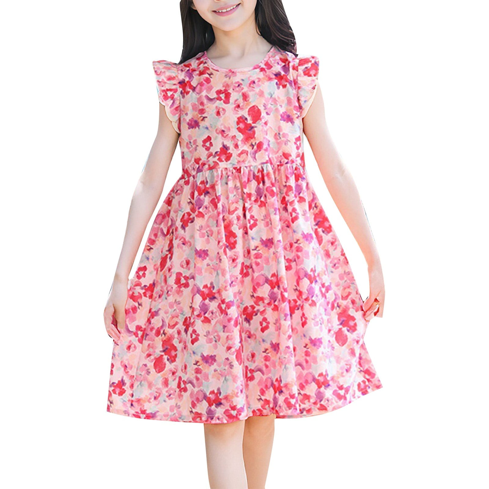 Children Sundresses for Kids Casual Floral Printed Flying 1/4 Sleeve ...