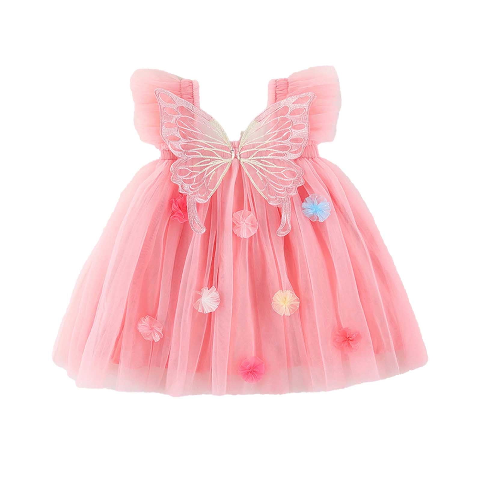 Children Sundresses for Kids Fly Sleeve Mesh Butterfly with 3D Flower ...