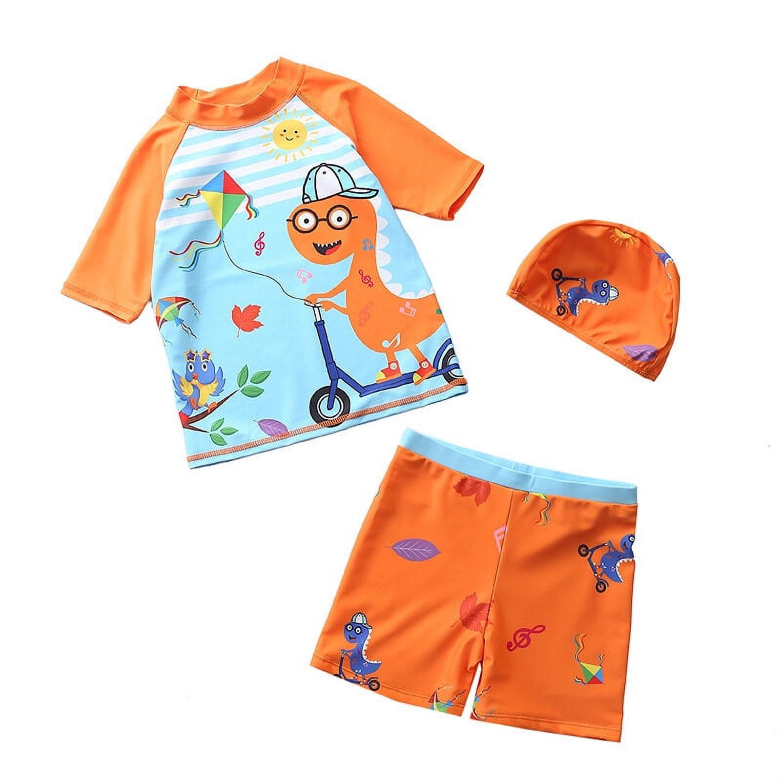 Children Swimwear 3pcs Swimsuit Boys Kids Swimming Hat Short Sleeve ...