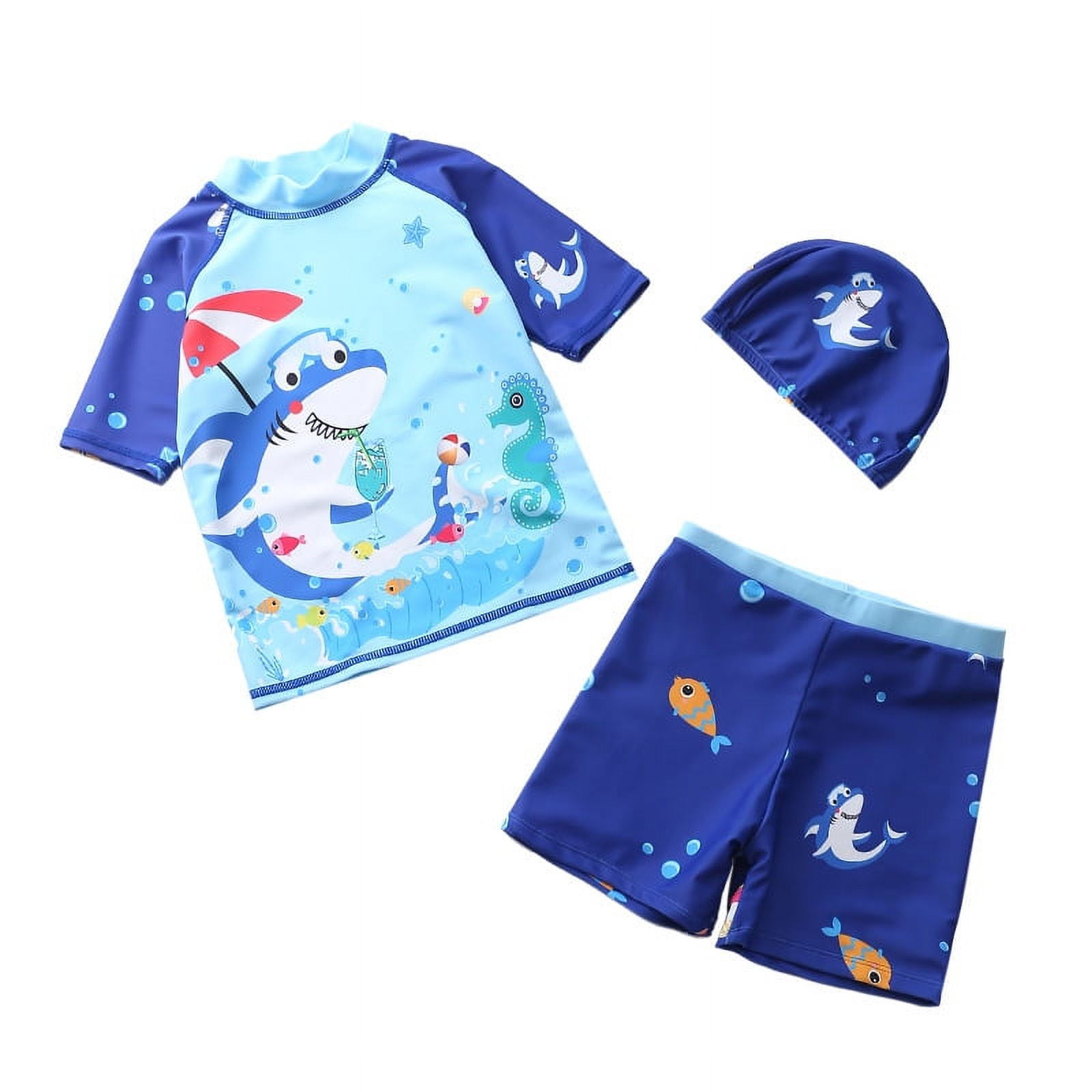 Children Swimwear 3pcs Swimsuit Boys Kids Swimming Hat Short Sleeve ...
